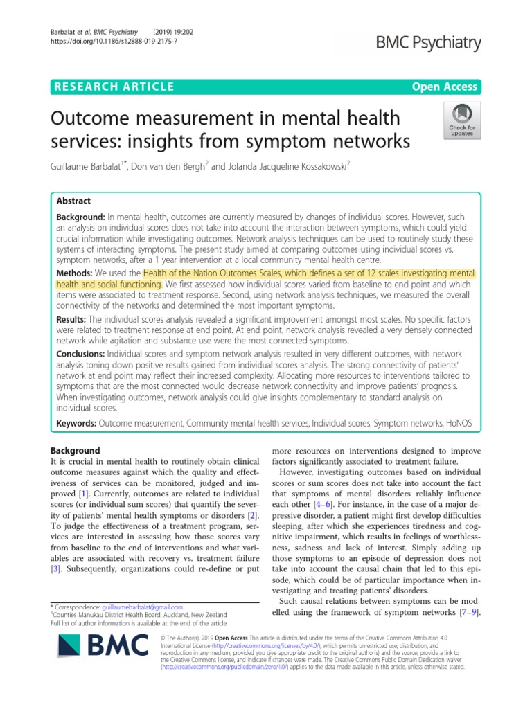 Outcome Measurement in Mental Health Services Insights From Symptom ...