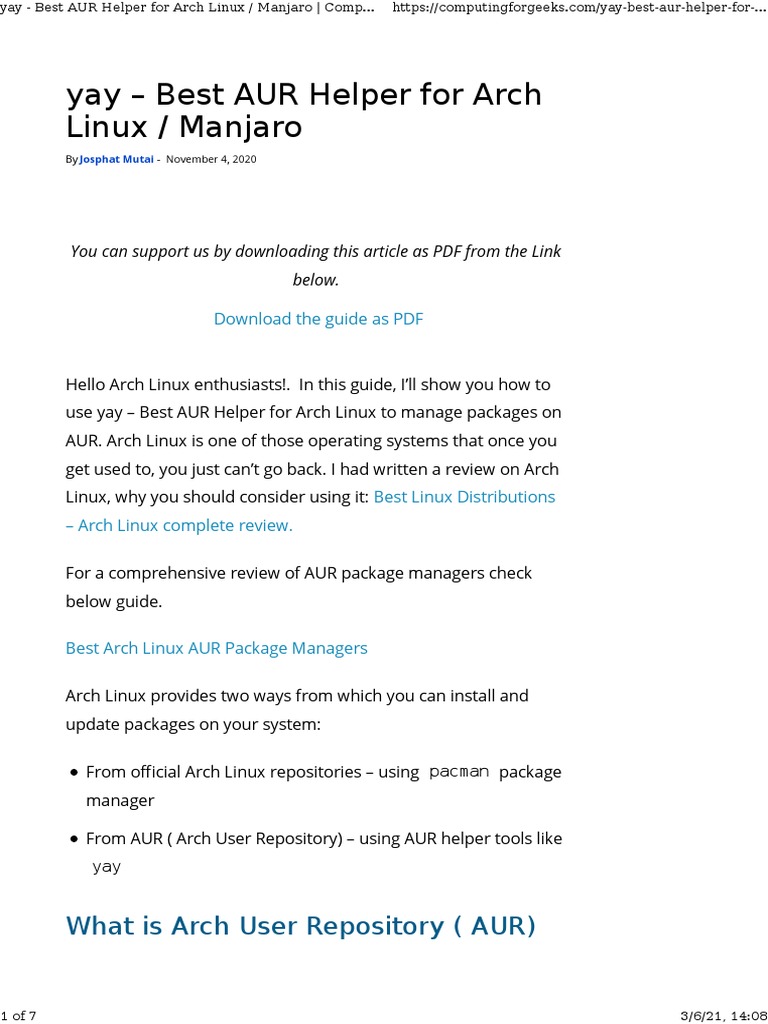 Yay - Best AUR Helper For Arch Linux - Manjaro - ComputingForGeeks | PDF | Unix Variants ...
