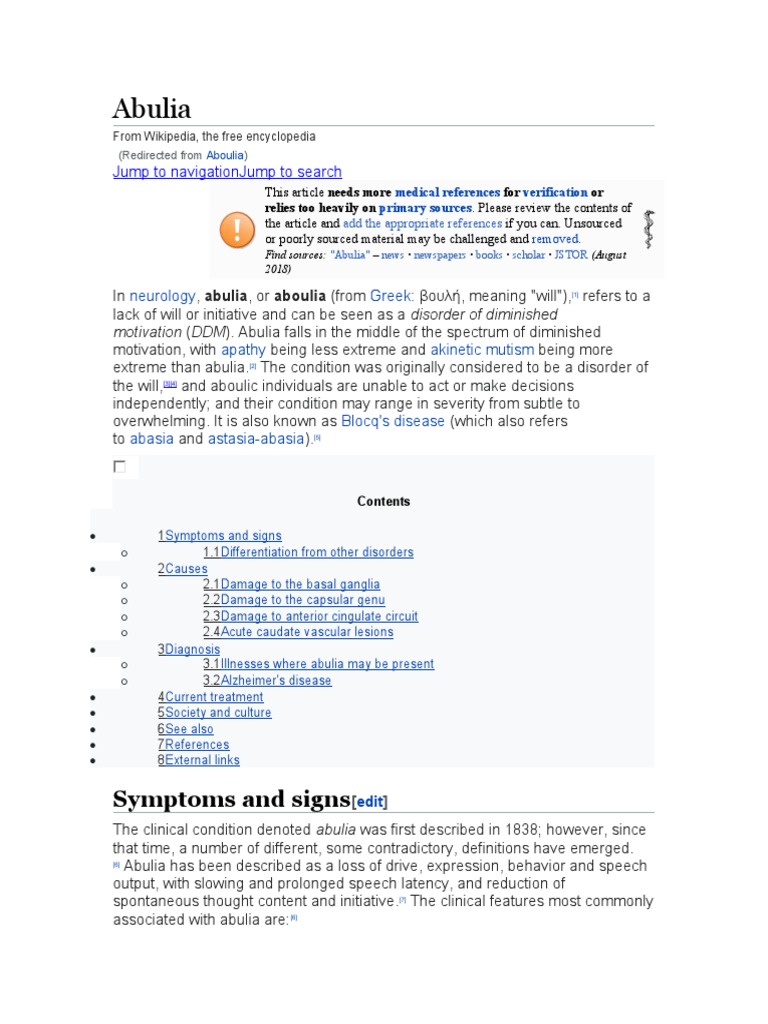 Abulia: Symptoms and Signs | Download Free PDF | Mental And Behavioural ...
