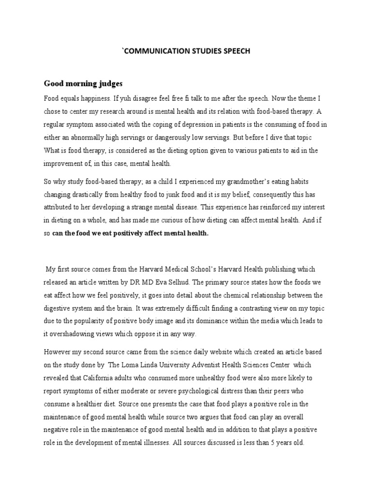 Communication Studies Speech (Rackeel Brooks) | Download Free PDF | Serotonin | Healthy Diet