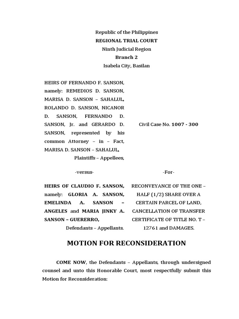 Motion For Reconsideration - RTC Decision | PDF | Trials | Trust Law