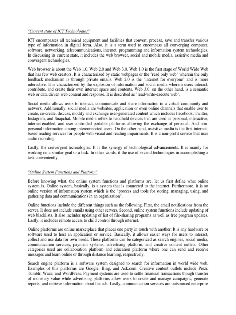Current State of ICT | PDF | World Wide Web | Internet & Web