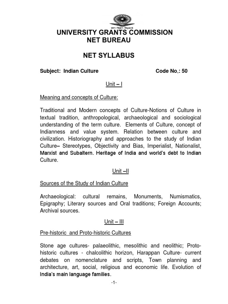 Indian Culture UGC NET Paper 2 Syllabus English Hindi New | PDF ...