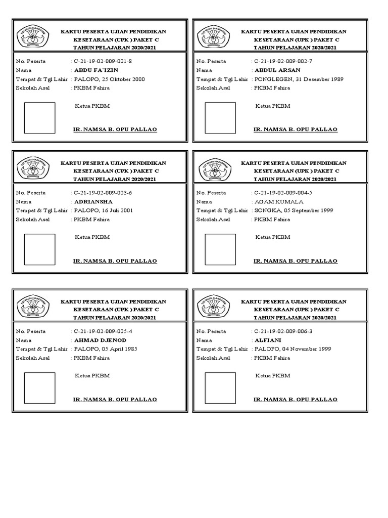 Kartu Ujian Nasional | PDF