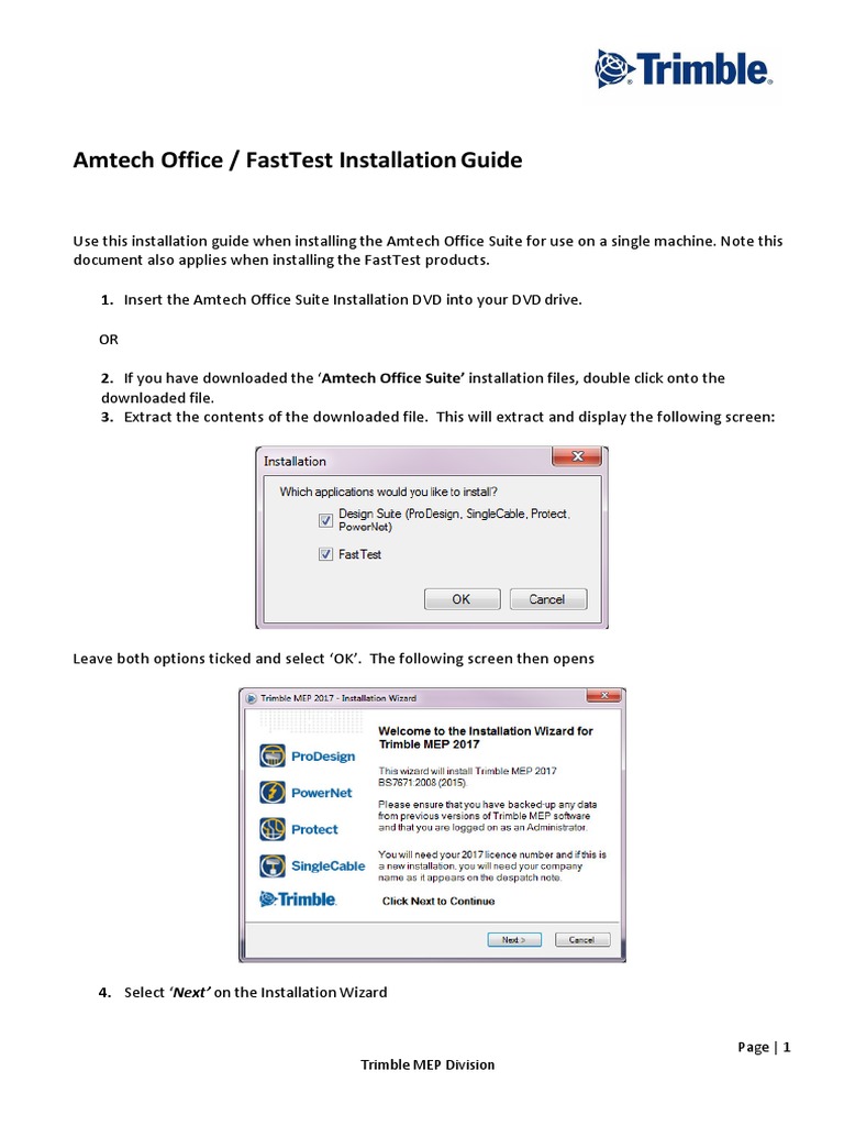 Amtech Office / Fasttest Installation Guide: Page - 1 Trimble Mep ...