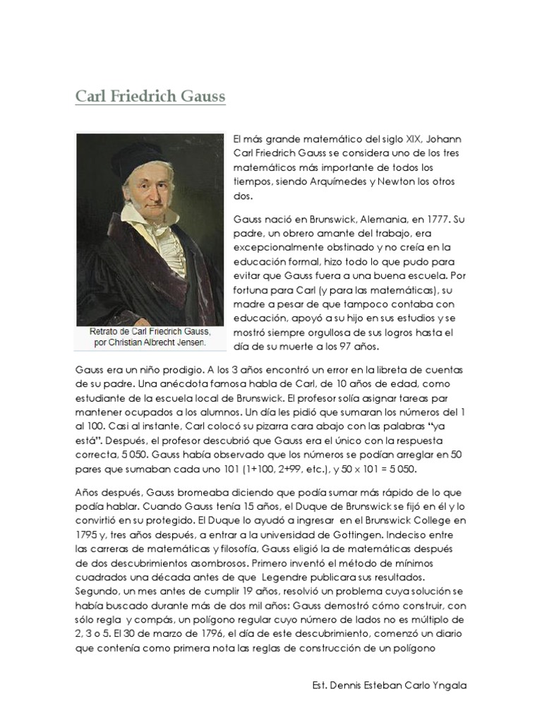 Gauss: Genio Matemático del Siglo XIX | PDF | Números | Análisis matemático
