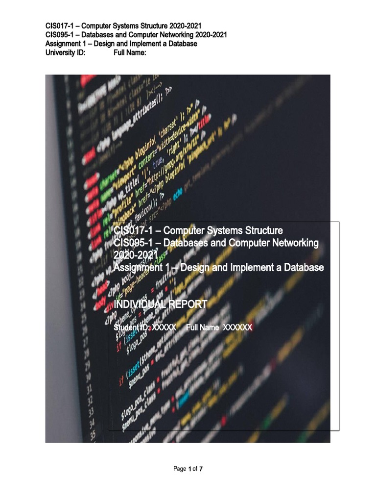CIS017-1 - CIS095-1 - Assignment 1 (Design and Implement A Database ...