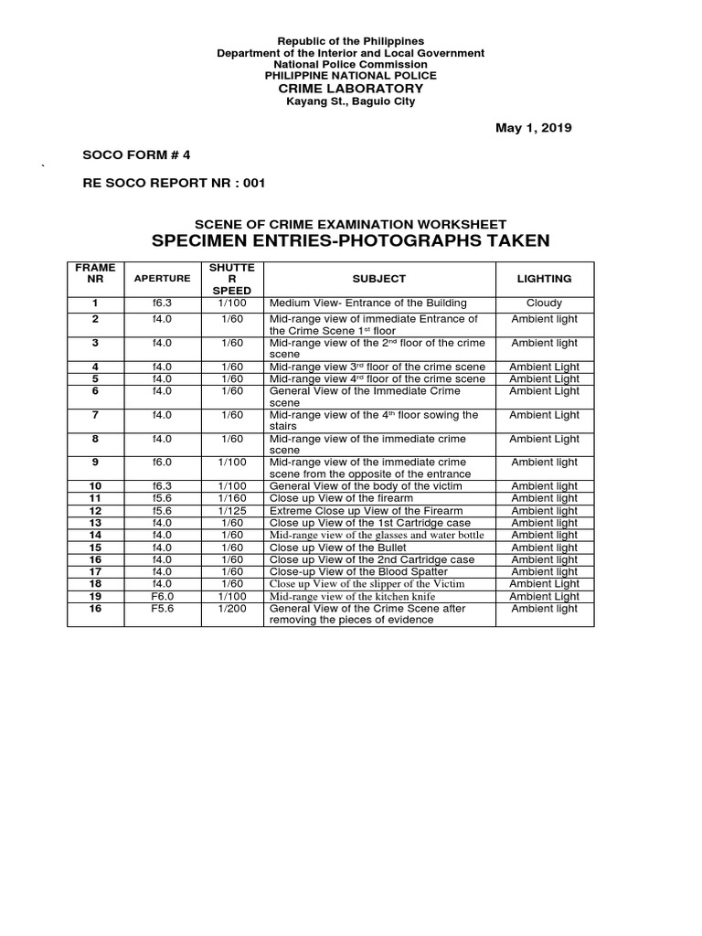 Sample Photographic Log-1 | Download Free PDF | Crime Scene ...