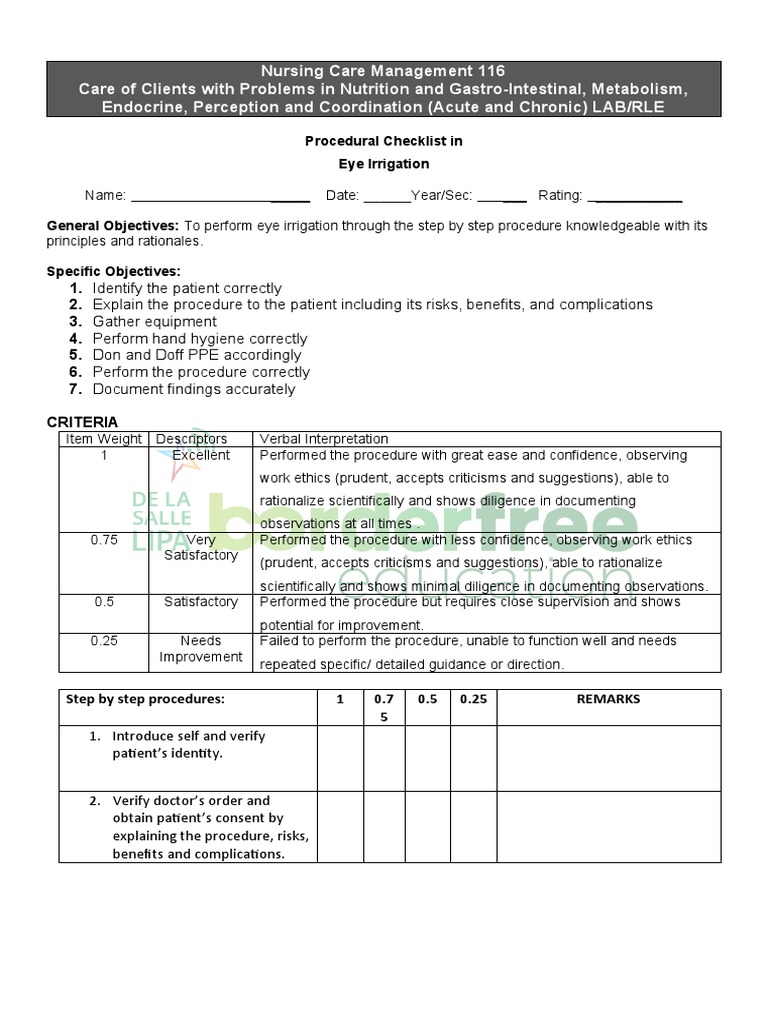 Eye Irrigation Checklist | PDF | Health Care | Clinical Medicine