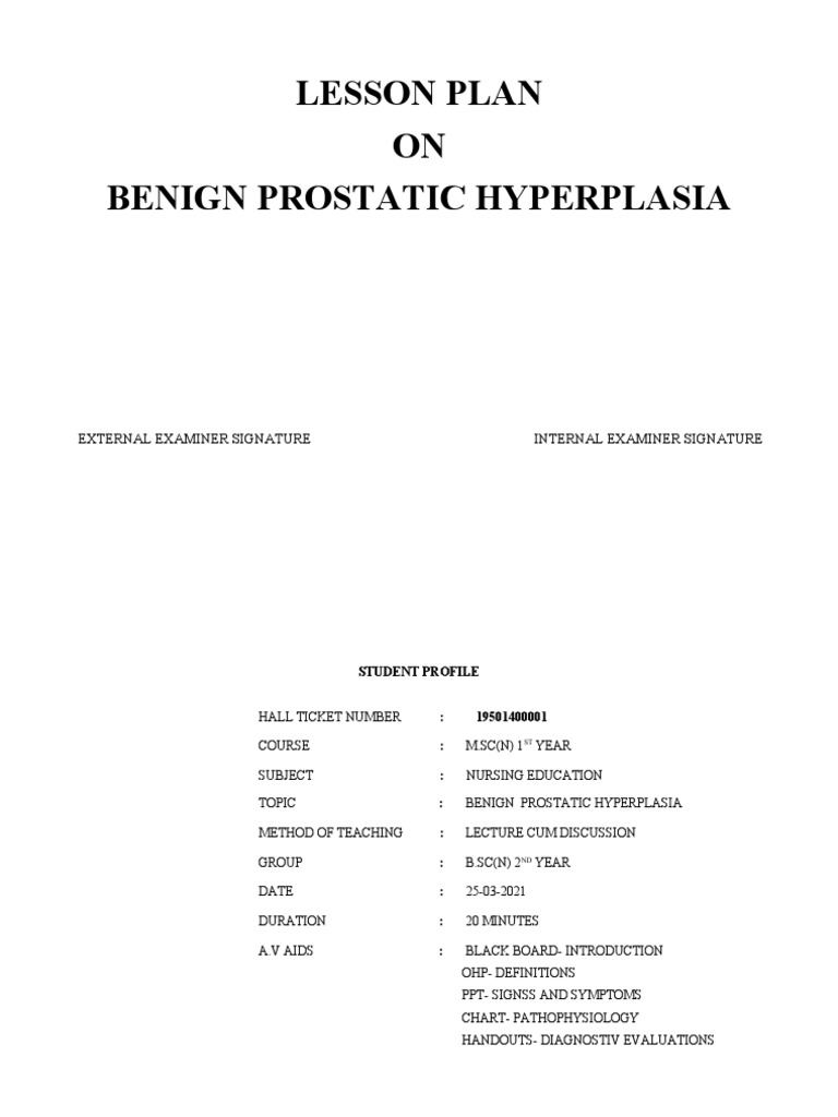 Lesson Plan ON Benign Prostatic Hyperplasia | PDF | Prostate | Urology
