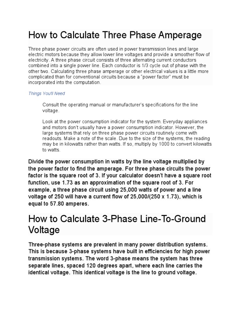 How To Calculate Three Phase Amperage | PDF | Electric Power ...