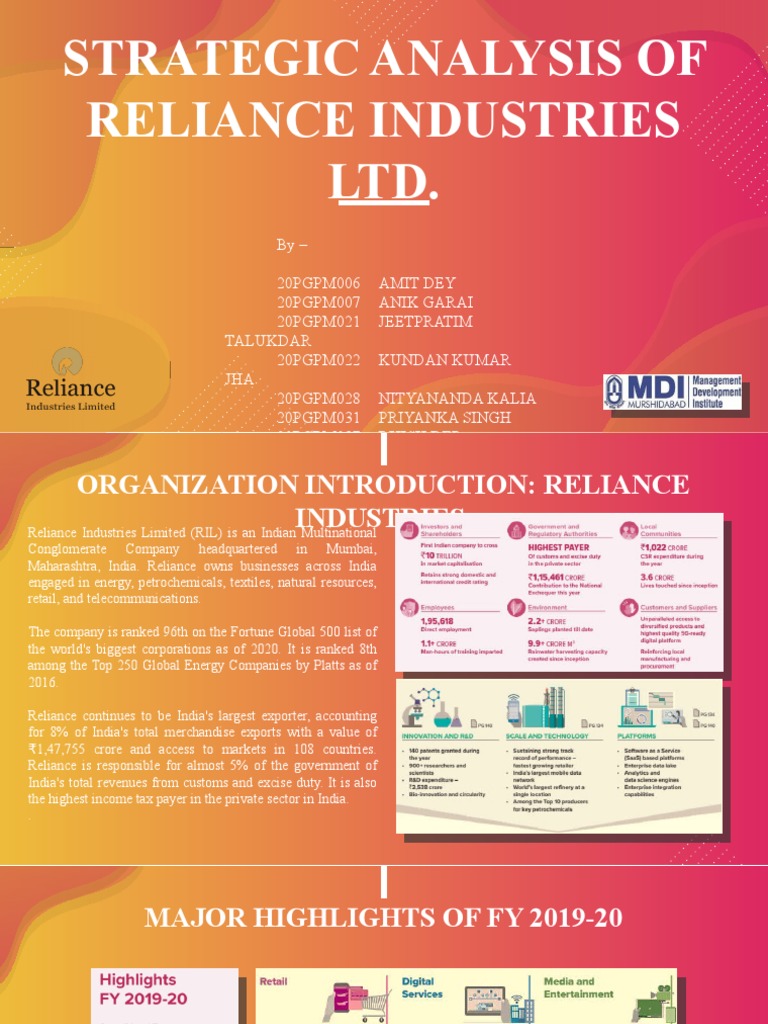 Reliance Industries Strategic Analysis | PDF | Value Chain | Strategic ...