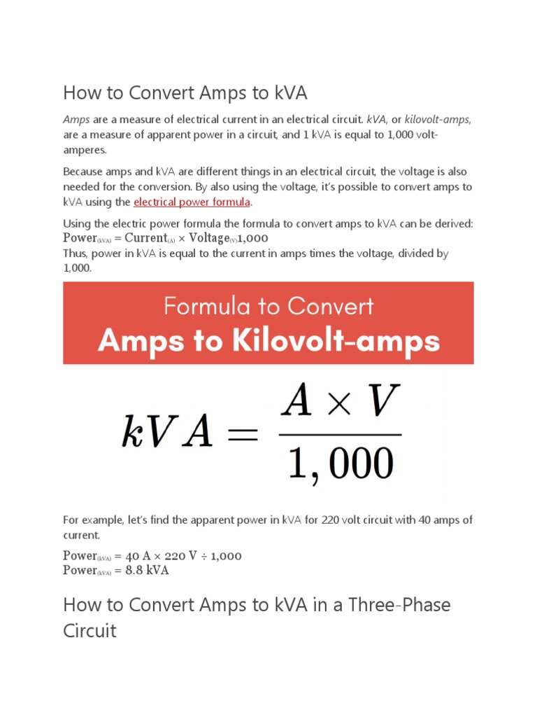 How To Convert Amps To KVA | PDF