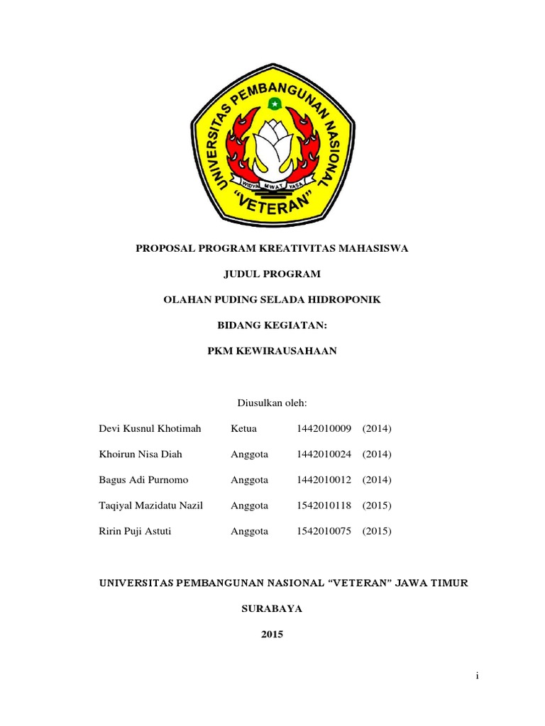 Proposal Program Kreativitas Mahasiswa Judul Program Olahan Puding ...
