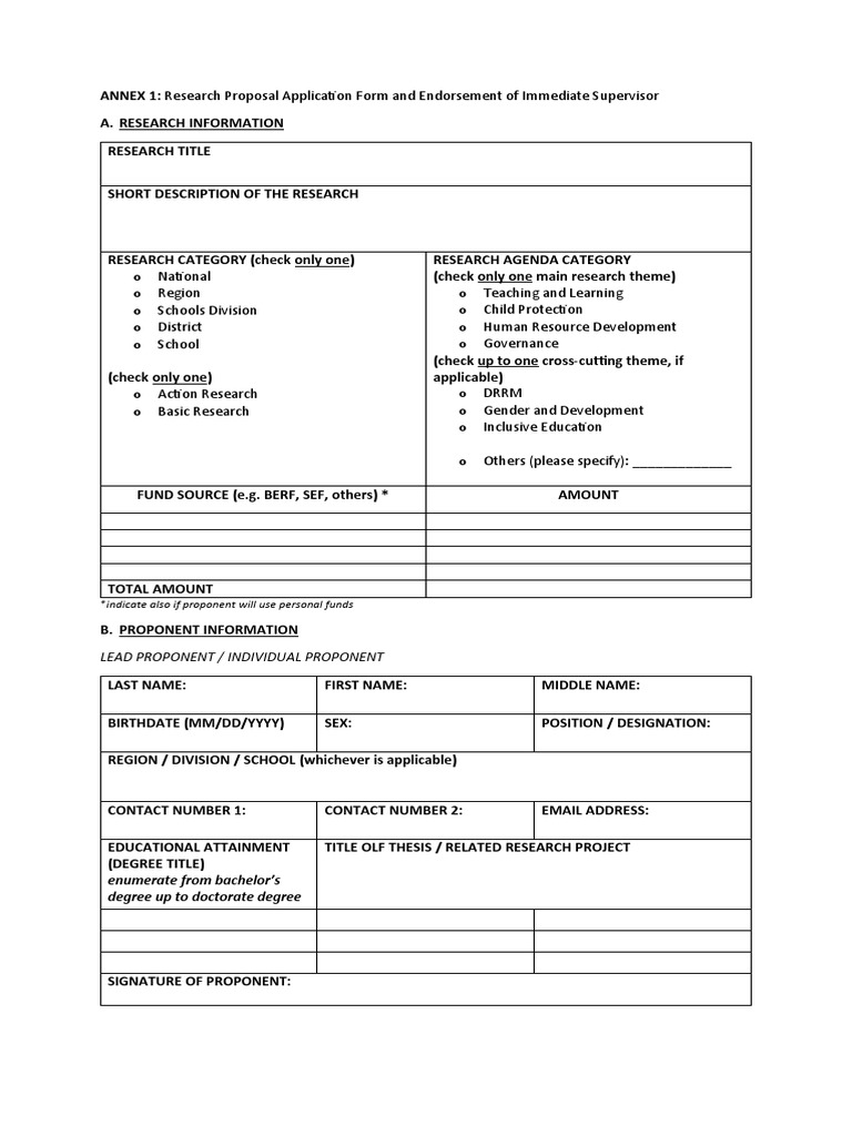 ANNEX - DepEd Research Proposal Application Form and Endorsement | PDF | Conflict Of Interest ...