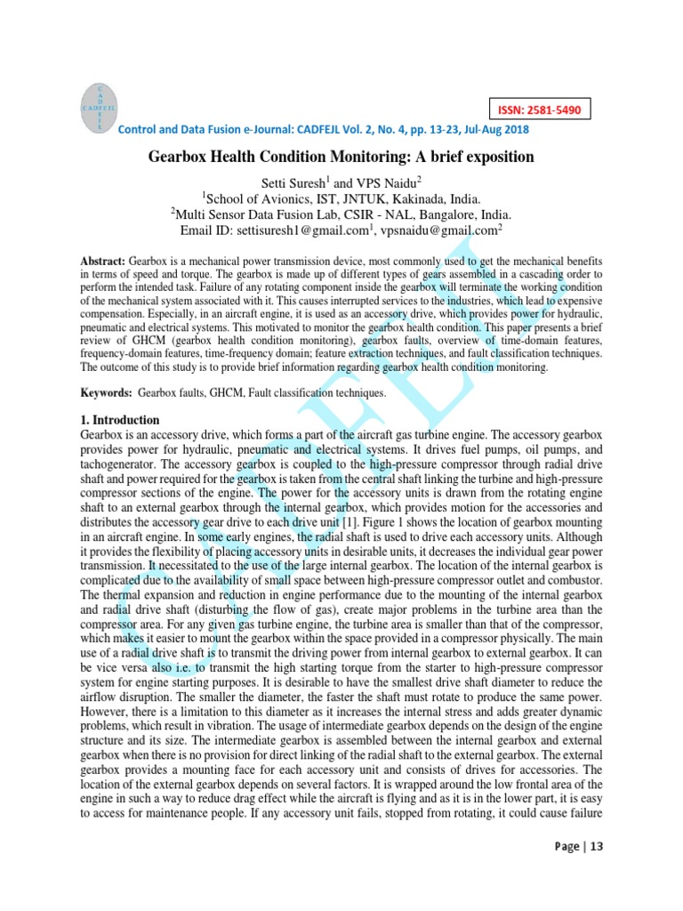 Gearbox Health Monitoring Overview | PDF | Statistical Classification ...