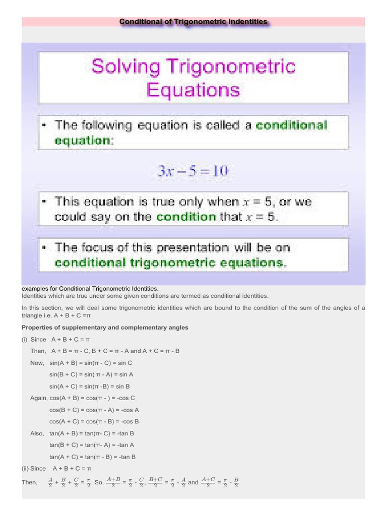Conditional Trignometric Identities | PDF | Trigonometric Functions | Sine