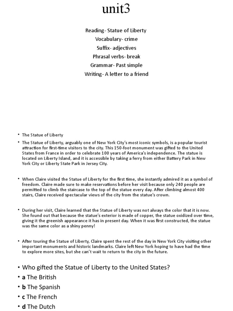 Reading-Statue of Liberty Vocabulary - Crime Suffix - Adjectives ...