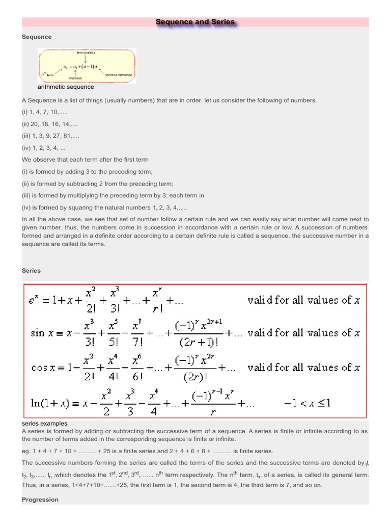 Sequence and Series | PDF | Sequence | Mean