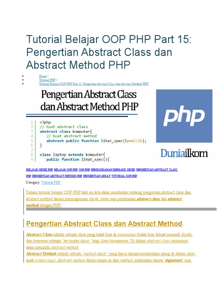 Tutorial Belajar Oop Php Part 15 Abstract Class And Abstract Method Pdf
