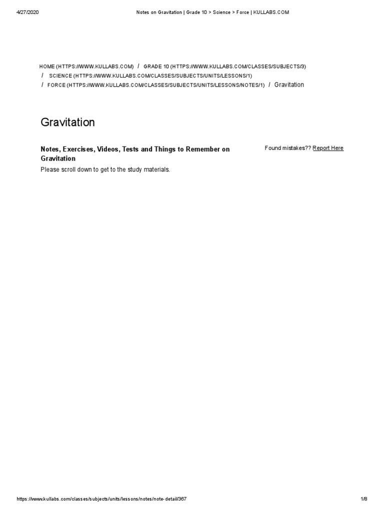 Notes On Gravitation - Grade 10 - Science - Force | PDF | Newton's Law ...