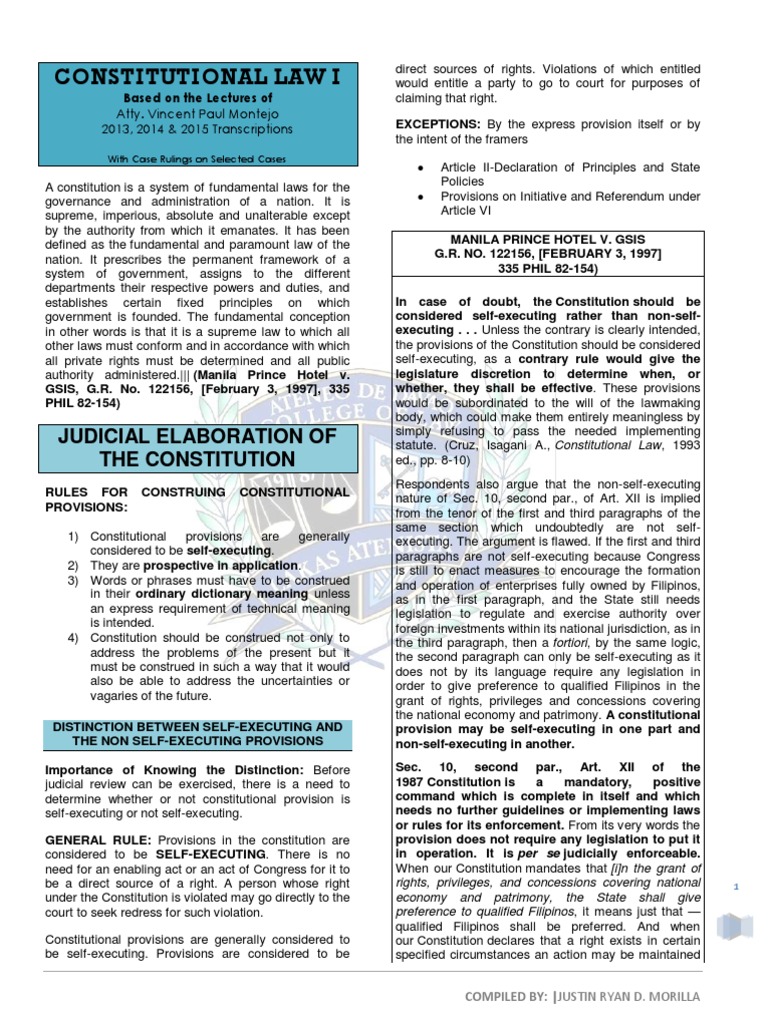 Constitutional Law I: Judicial Elaboration of The Constitution | PDF ...