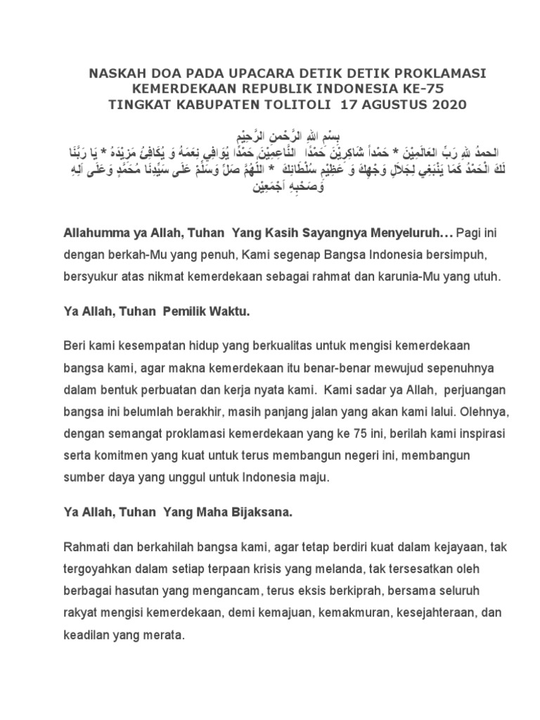 Doa HUT RI Ke 75 Tolitoli - Okk | PDF