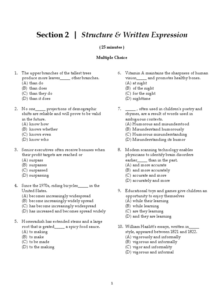 Section 2 - : Structure & Written Expression | PDF | Jazz | Vitamin