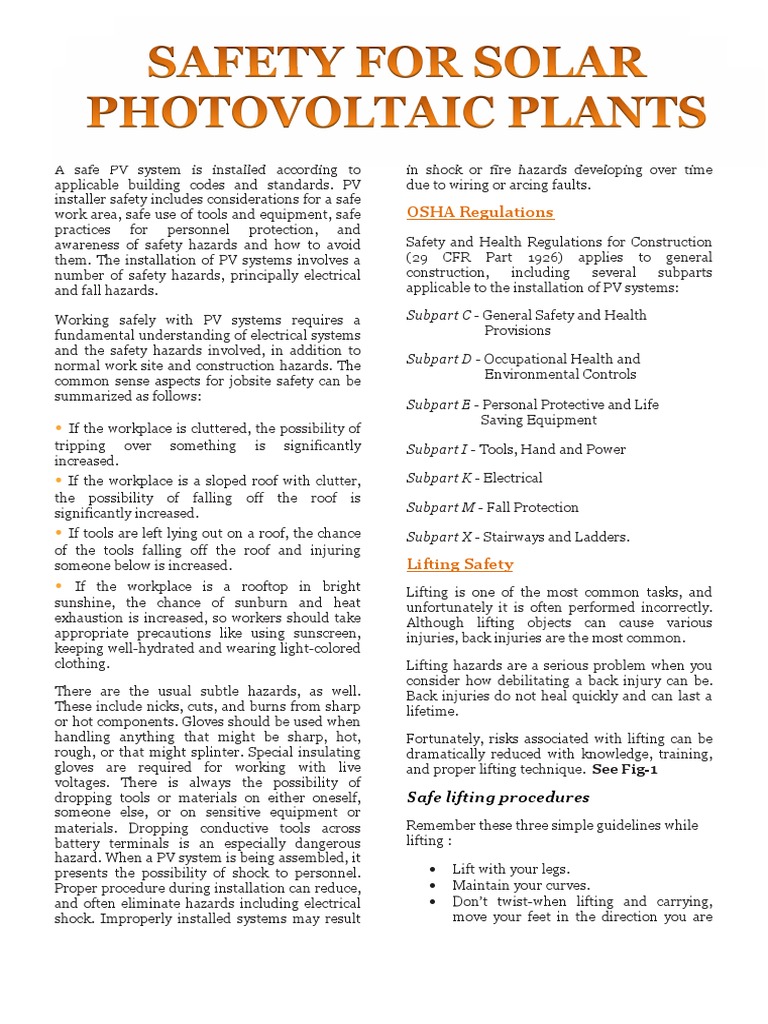 Safety For Solar Photovoltaic Plants | PDF | Personal Protective ...