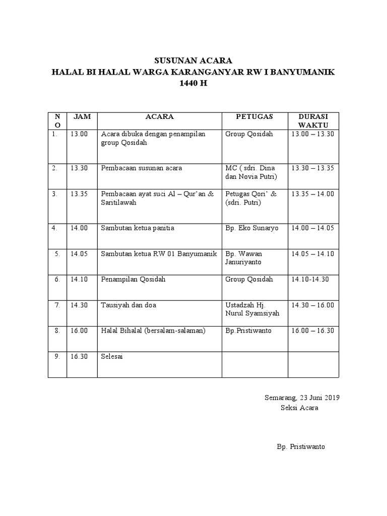SUSUNAN ACARA Halal Bihalal | PDF