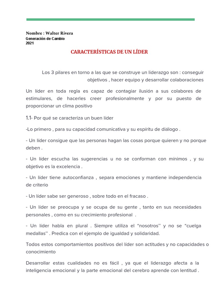 Caracteristicas de Un Lider | PDF | Liderazgo | Actitud (psicología)