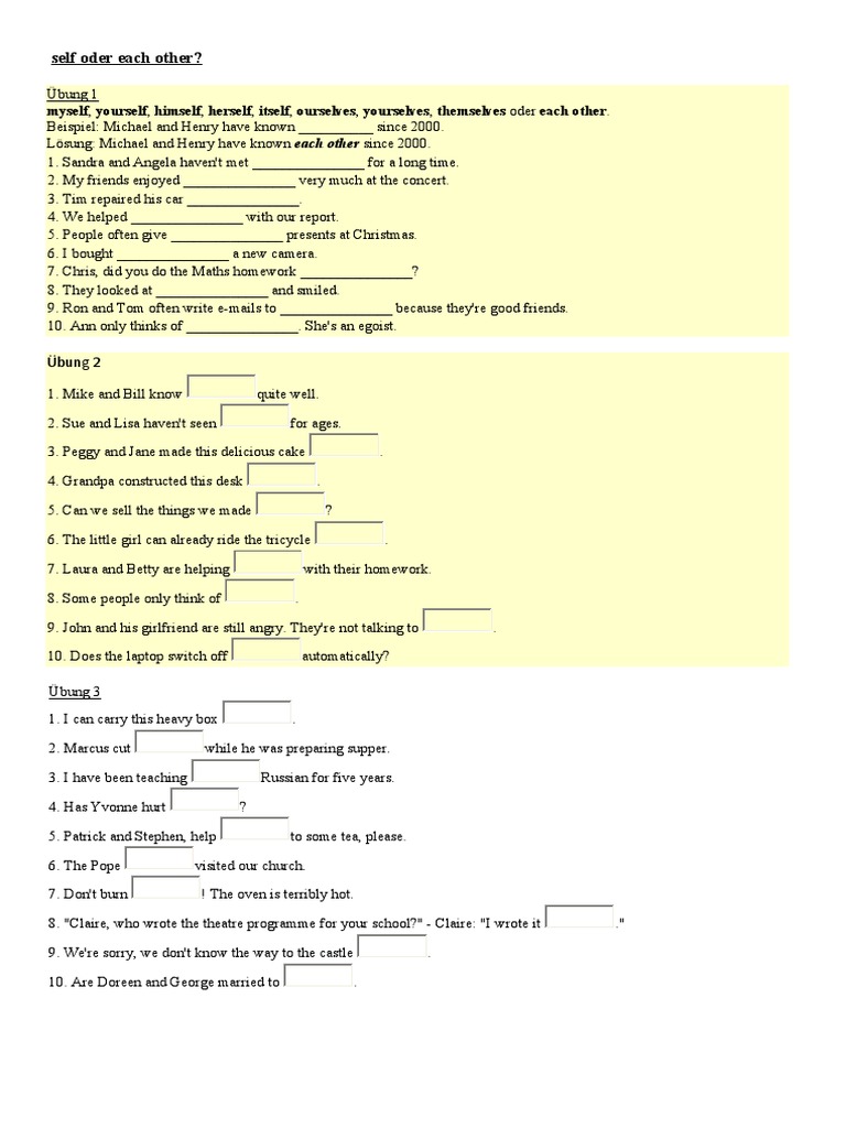 Reflexive Pronouns Practice: Exercises with Myself, Yourself, Himself ...