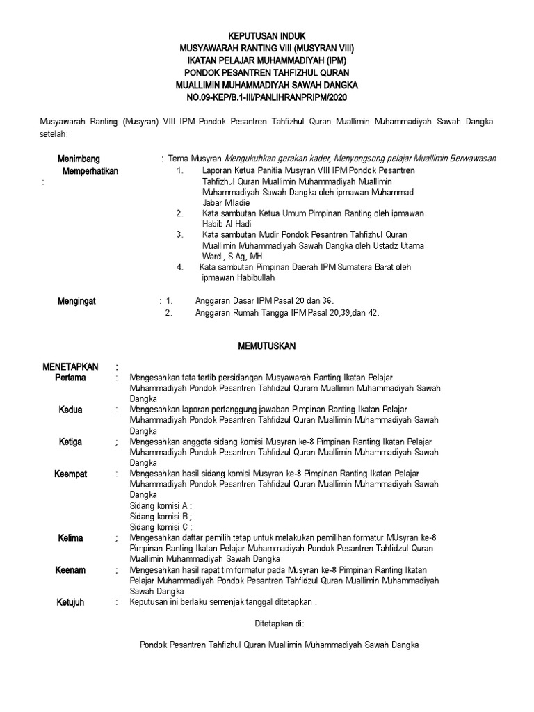 Keputusan Induk Musyran VIII IPM | PDF