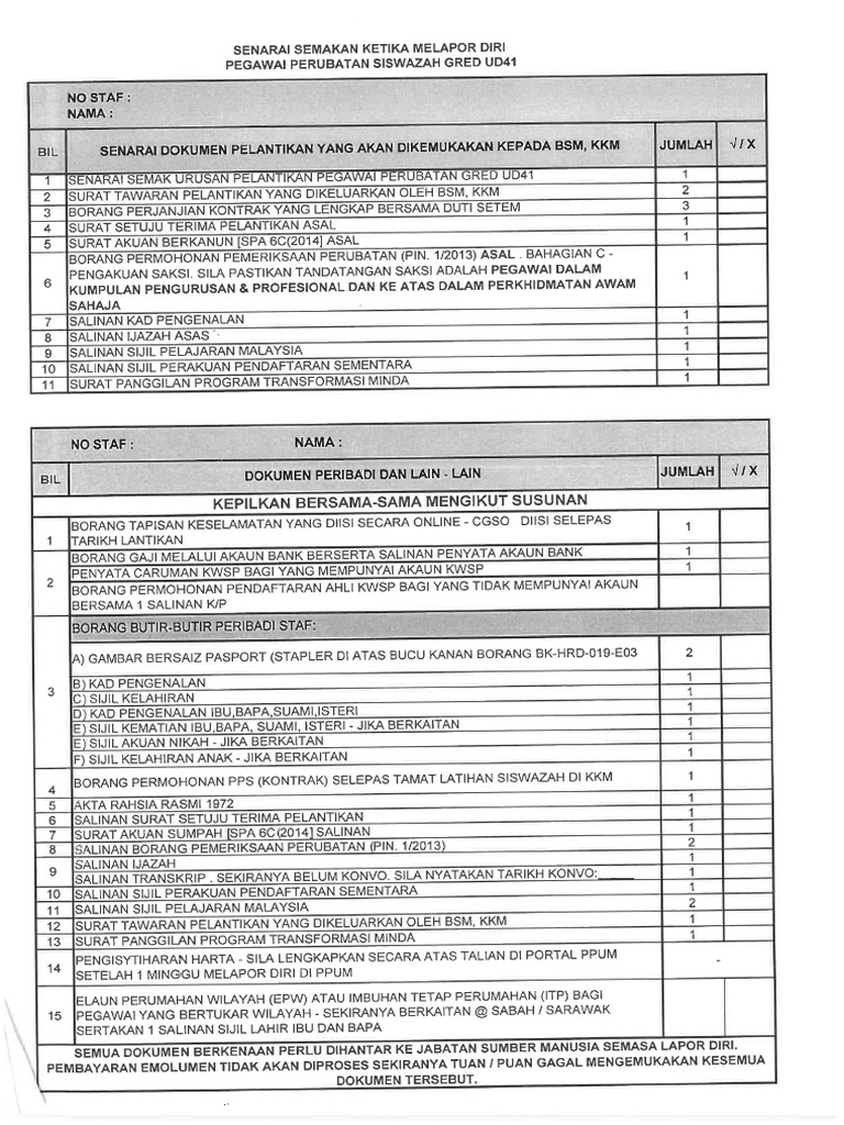 Senarai Semak Dokumen Lapor Diri Pps Di Ppum | PDF
