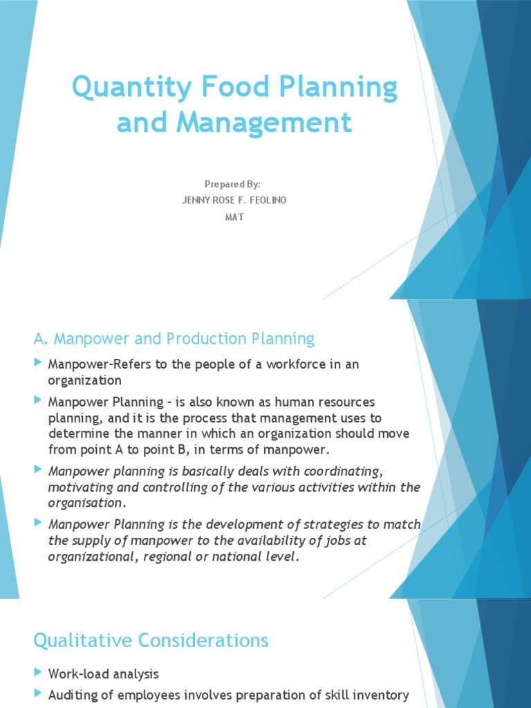 Quantity Food Planning and Management: Prepared By: Jenny Rose F ...