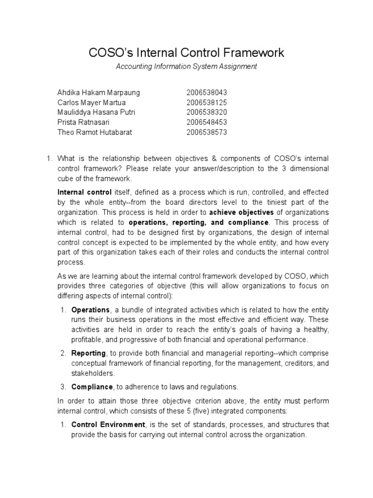 COSO's Internal Control Framework - Group 3 | PDF | Internal Control ...