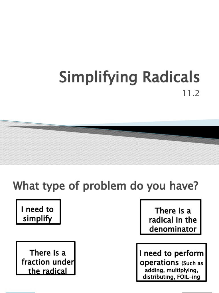 Simplifying Radicals Powerpoint Guide | PDF | Square Root | Multiplication