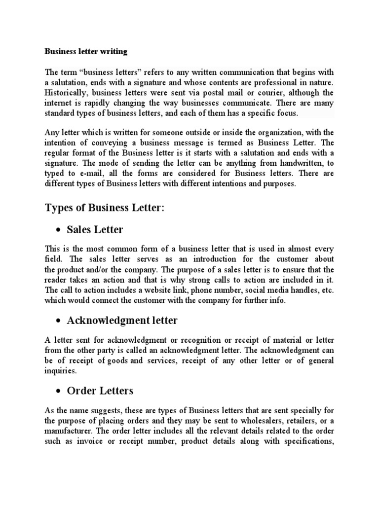 An Overview of Standard Business Letter Types and Their Uses | PDF ...