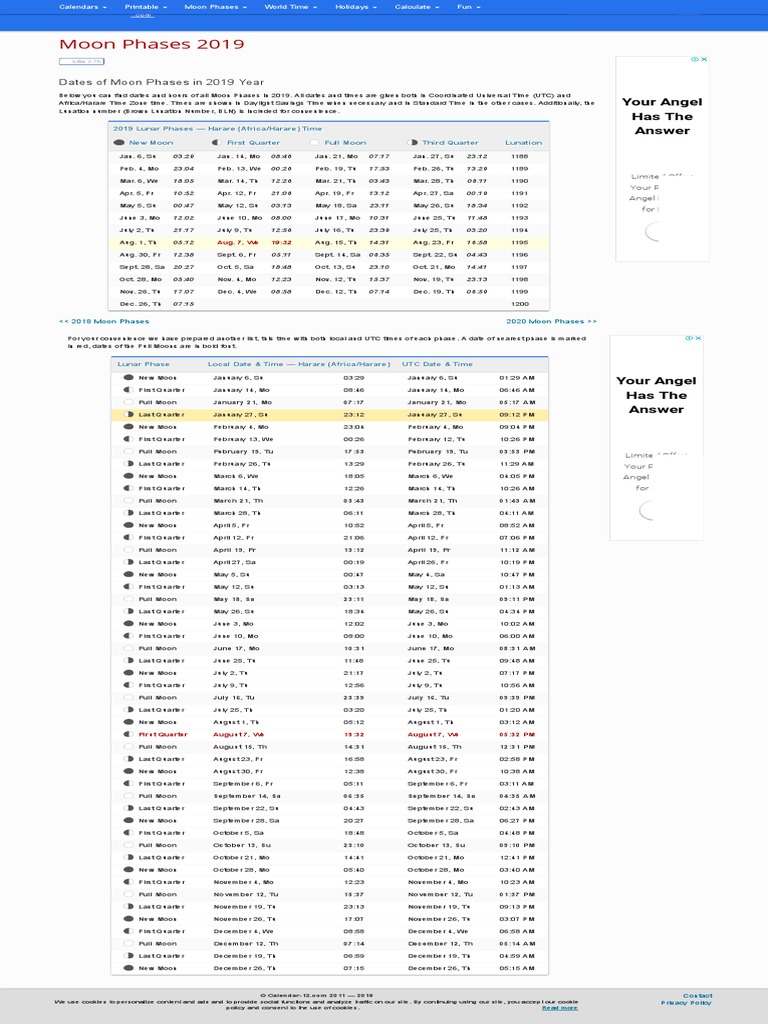 2019 Moon Phases | PDF | Planetary Mass Satellites | Periodic Phenomena