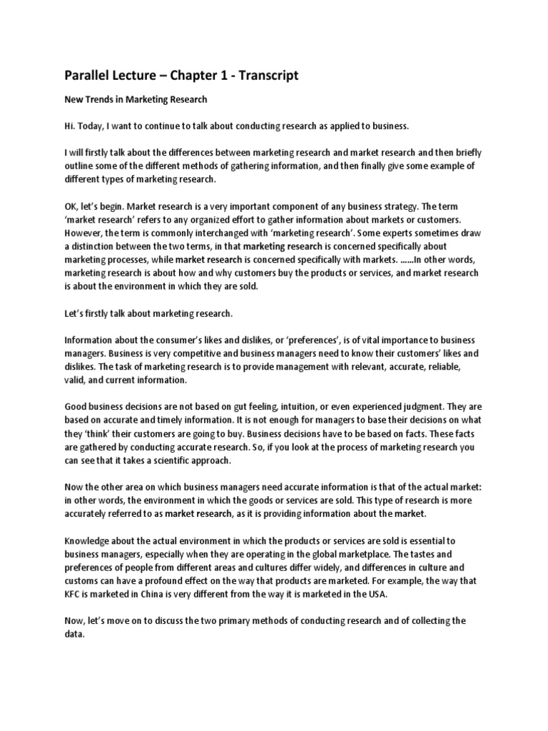 Parallel Lecture - Chapter 1 - Transcript | PDF | Marketing Research ...