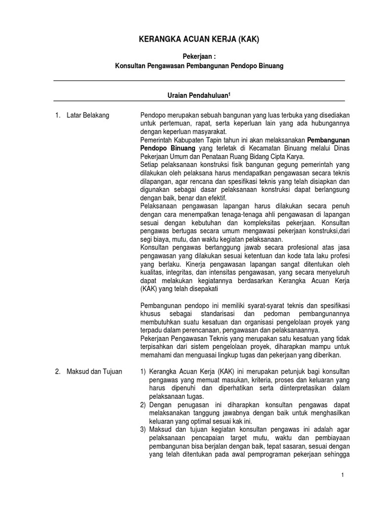 KAK Pws Pendopo - Bng2021 | PDF | Teknologi & Rekayasa