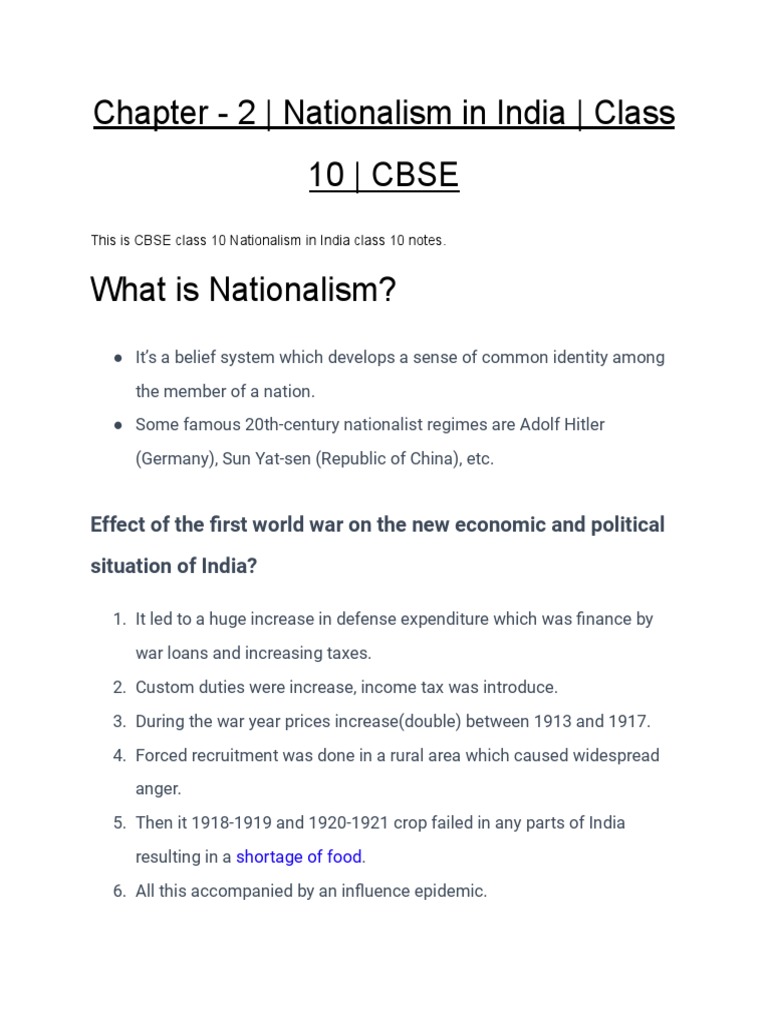 Nationalism in India Class 10 Notes: History - CBSE - Chapter 2 | PDF ...