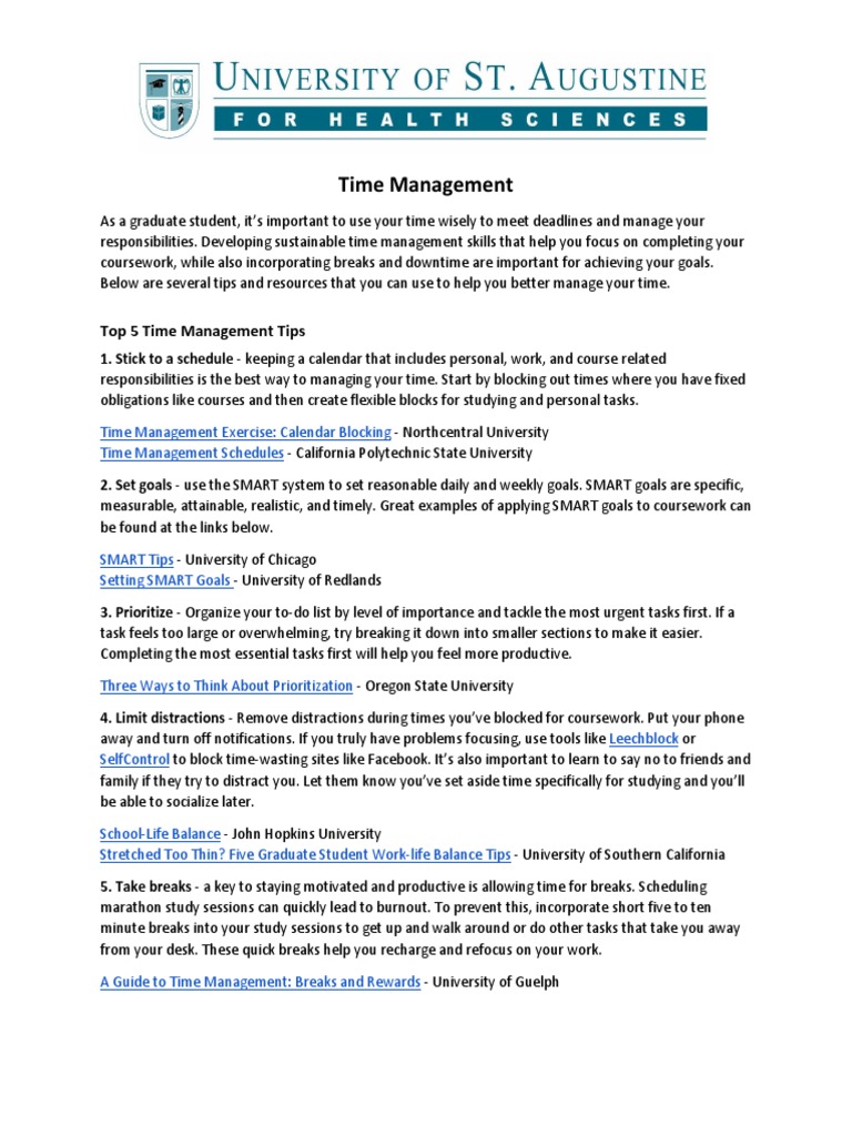 Top 5 Time Management Tips | PDF | Time Management | Professional Skills