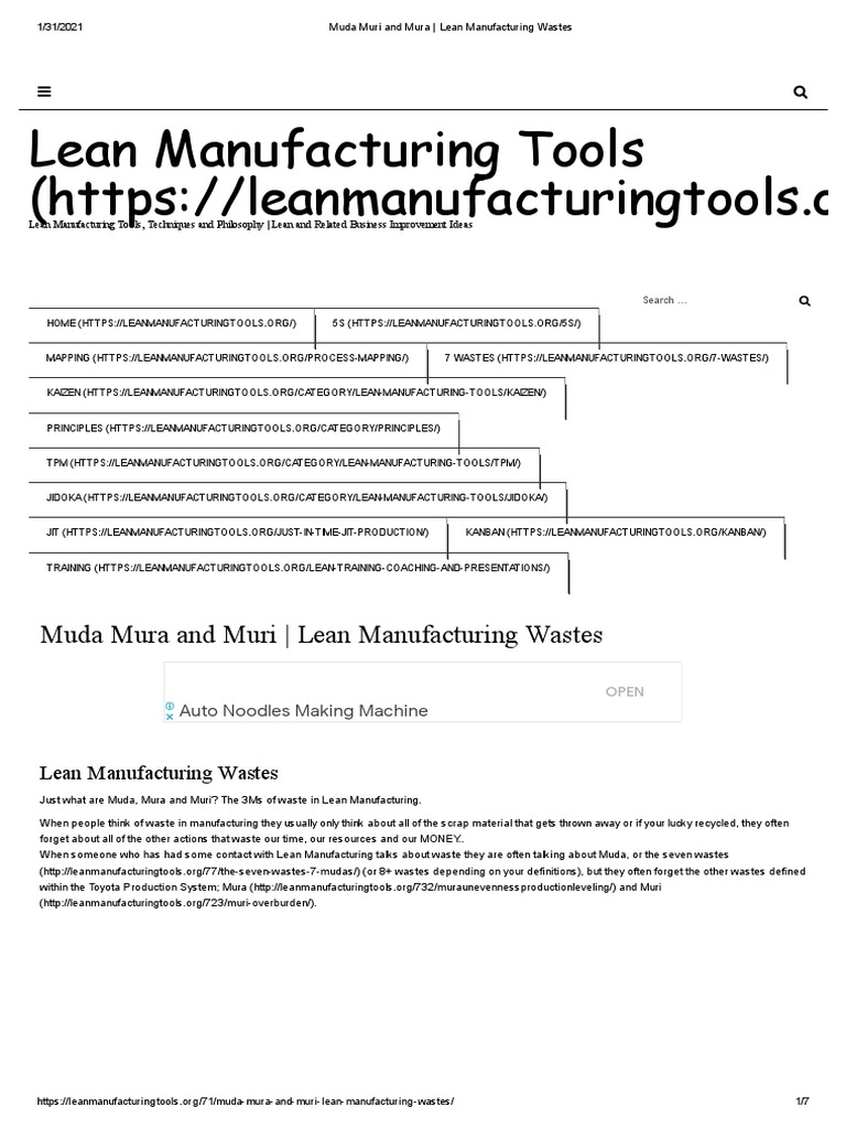 Muda Muri And Mura Lean Manufacturing Wastes Pdf Lean