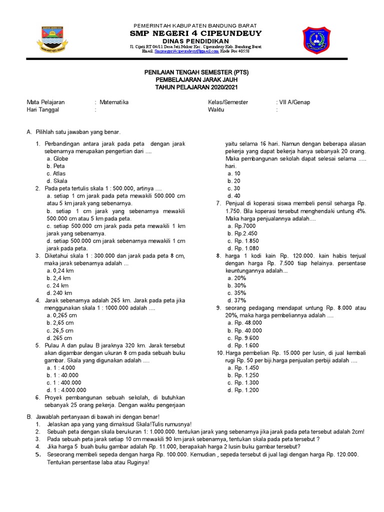 Soal PTS Matematika 7a | PDF