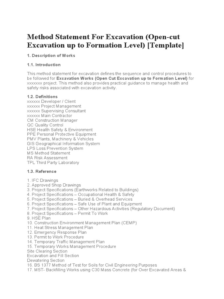 Method Statement For Excavation01 | PDF | Safety | Surveying