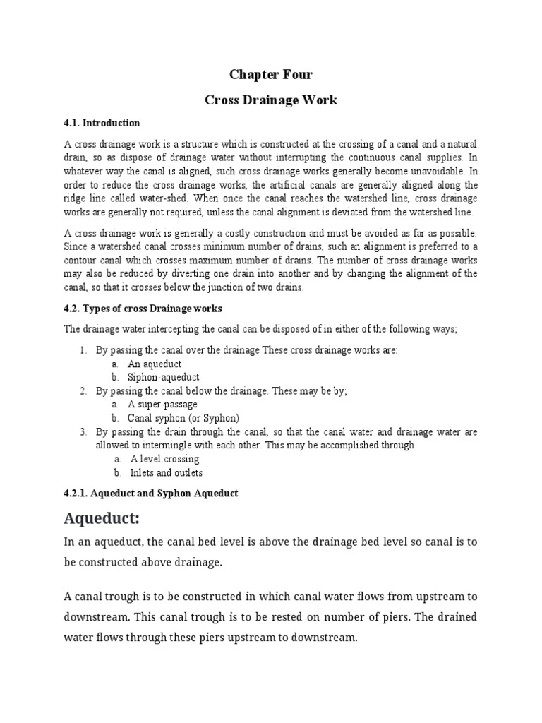 Chapter Four Cross Drainage Work: Aqueduct | Descargar gratis PDF | Drainage Basin | Canal