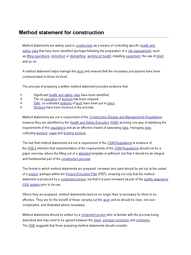 Method Statement For Construction | PDF | Risk | Safety