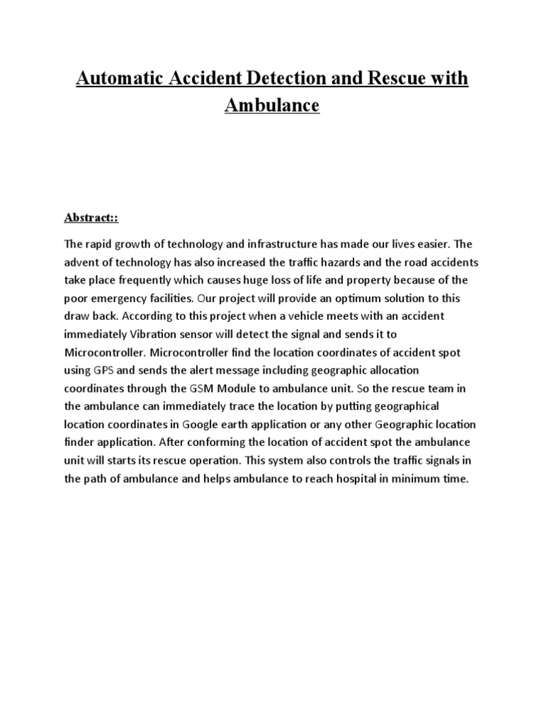 Automatic Accident Detection and Rescue With Ambulance | PDF ...
