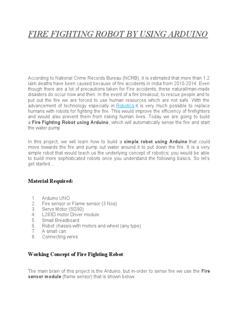 Fire Fighting Robot by Using Arduino | PDF | Fires | Robot